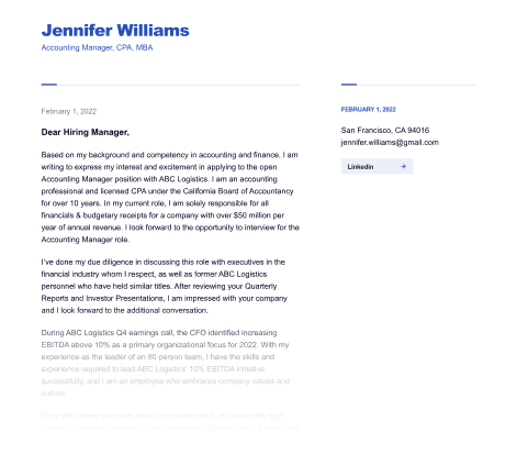 Accounting Manager Cover Letter Sample + Guide