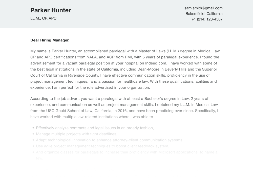 Paralegal Cover Letter Advice from HR Pros