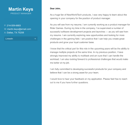 Product Manager Cover Letter Sample and Tips from HR Pros