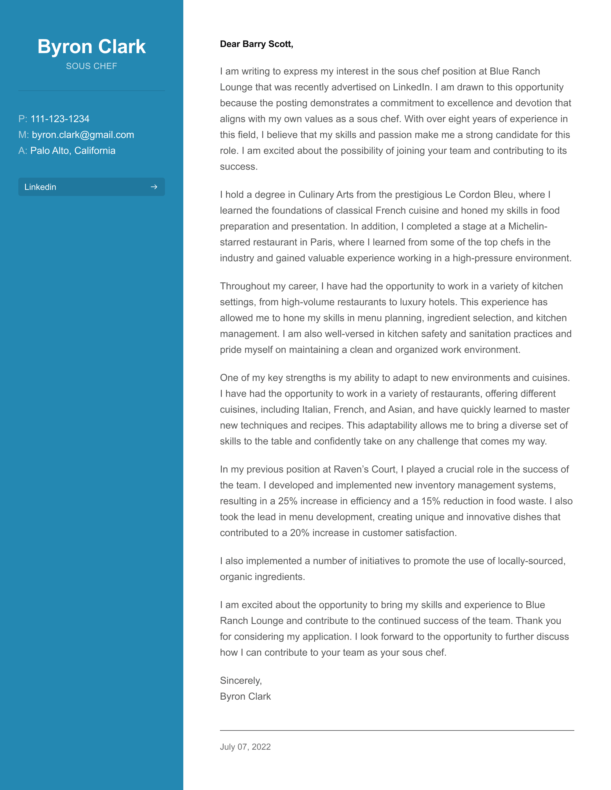 How to Write a Sous Chef Cover Letter How to Write a Sous Chef Cover Letter