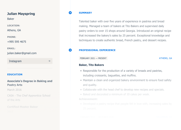 Baker Resume Writing Guide with Sample