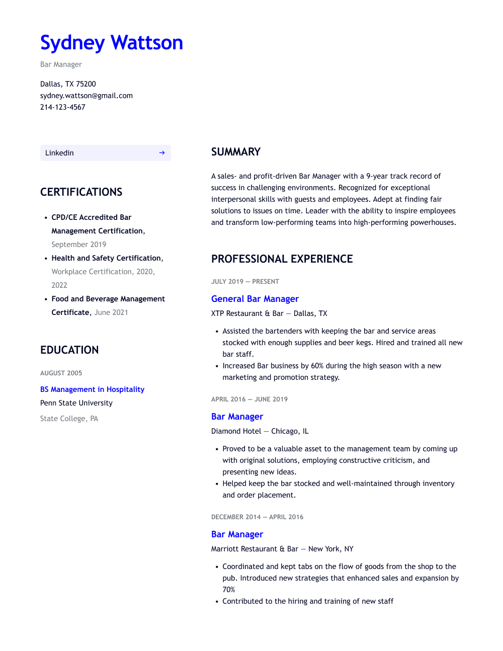How To Write a Bar Manager Resume (With Examples and Tips) How To Write a Bar Manager Resume (With Examples and Tips)