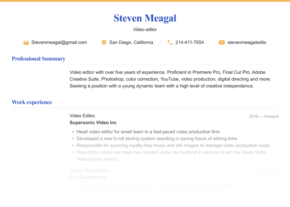 Video Editor Resume Example and Advice from HR Pros
